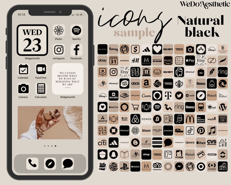 2000 IOS14 App Icons Natural Black Aesthetic App Covers | Etsy