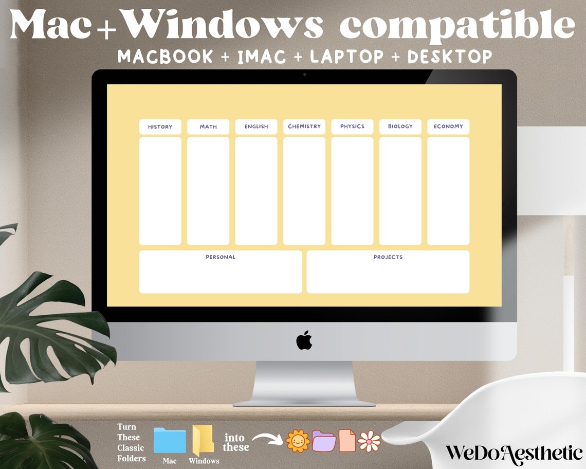 EDITABLE Desktop Organizer Wallpaper + Folder Icons, Yellow School ...