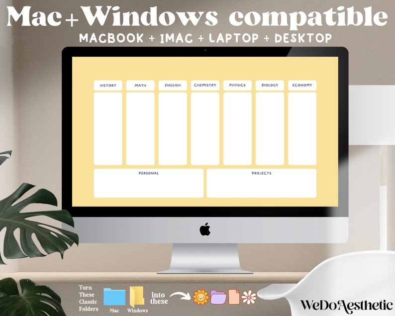 EDITABLE Desktop Organizer Wallpaper Folder Icons Yellow - Etsy