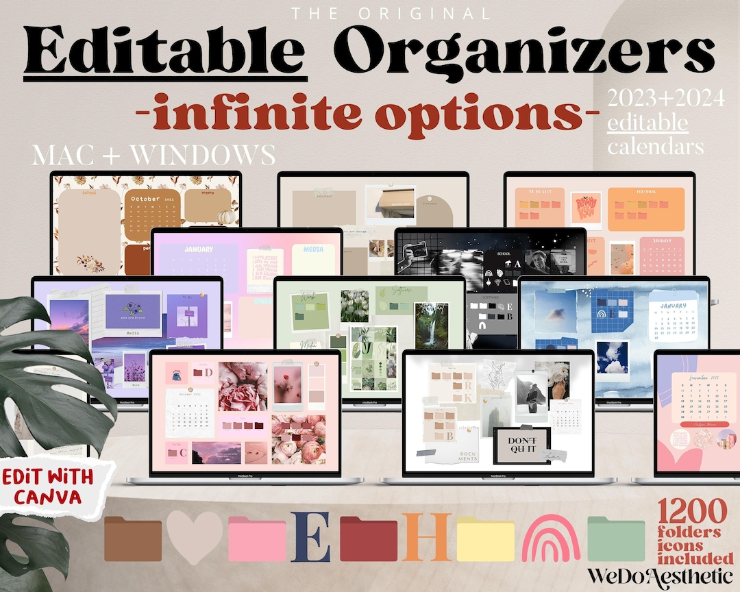 EDITABLE Desktop Wallpaper Organizers Folder Icons, Mega Bundle Mac ...