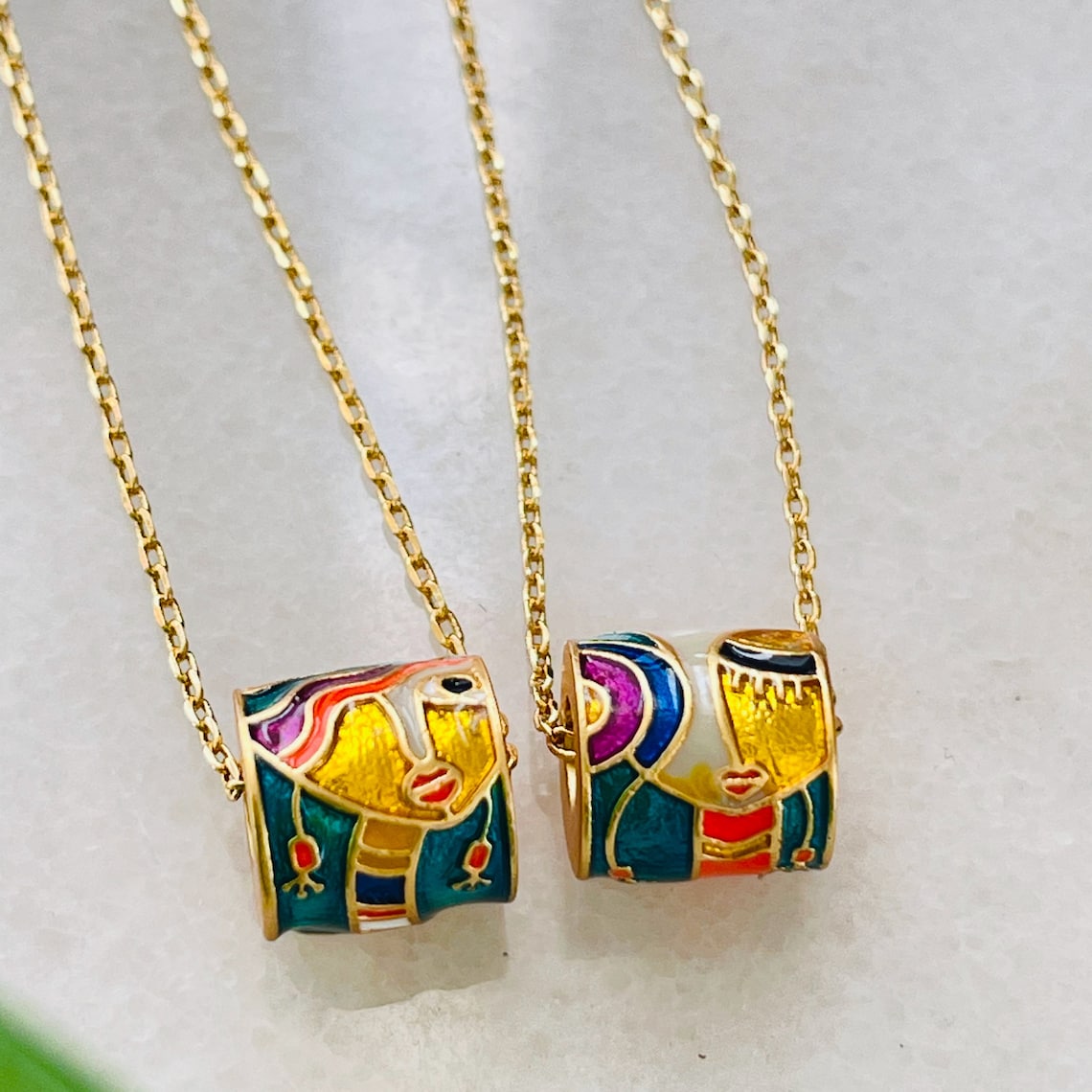 Artistic Enamel Necklace, Vintage Necklace, Girl Cute Gold Necklace ...