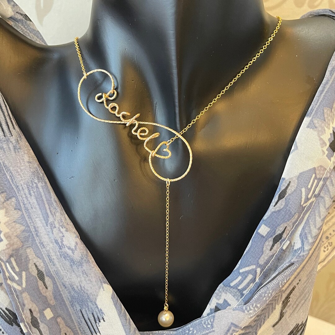 Personalized Name Necklace, Custom Words Necklace, Long Dangle Pearl ...