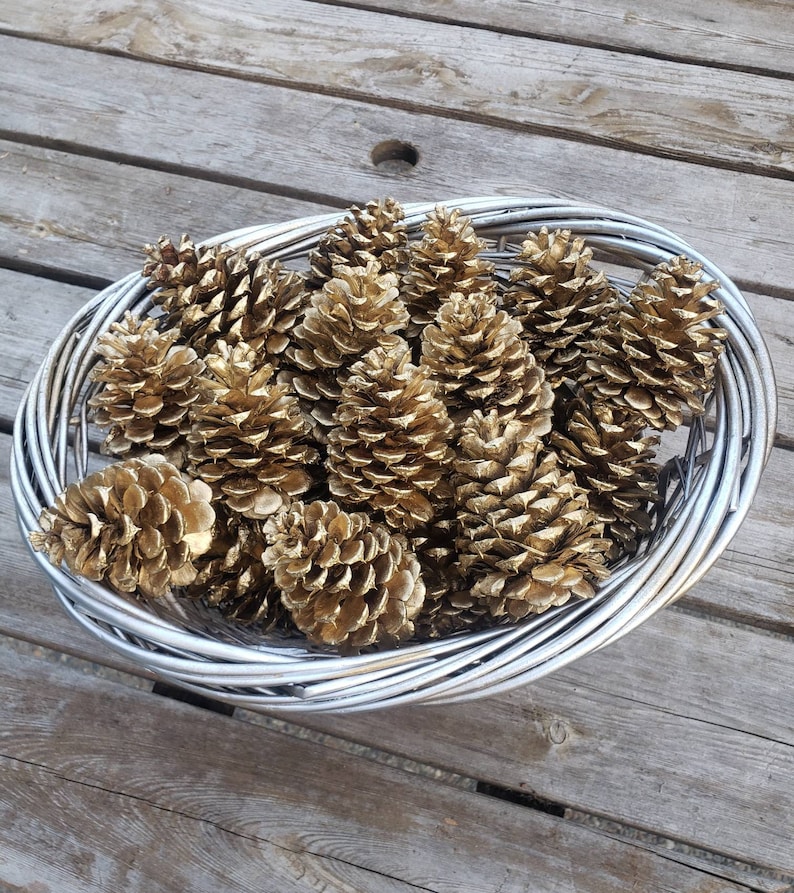 Gold Metallic Pine Cones. 12 Handpainted Pine Cones. Wedding Decor ...