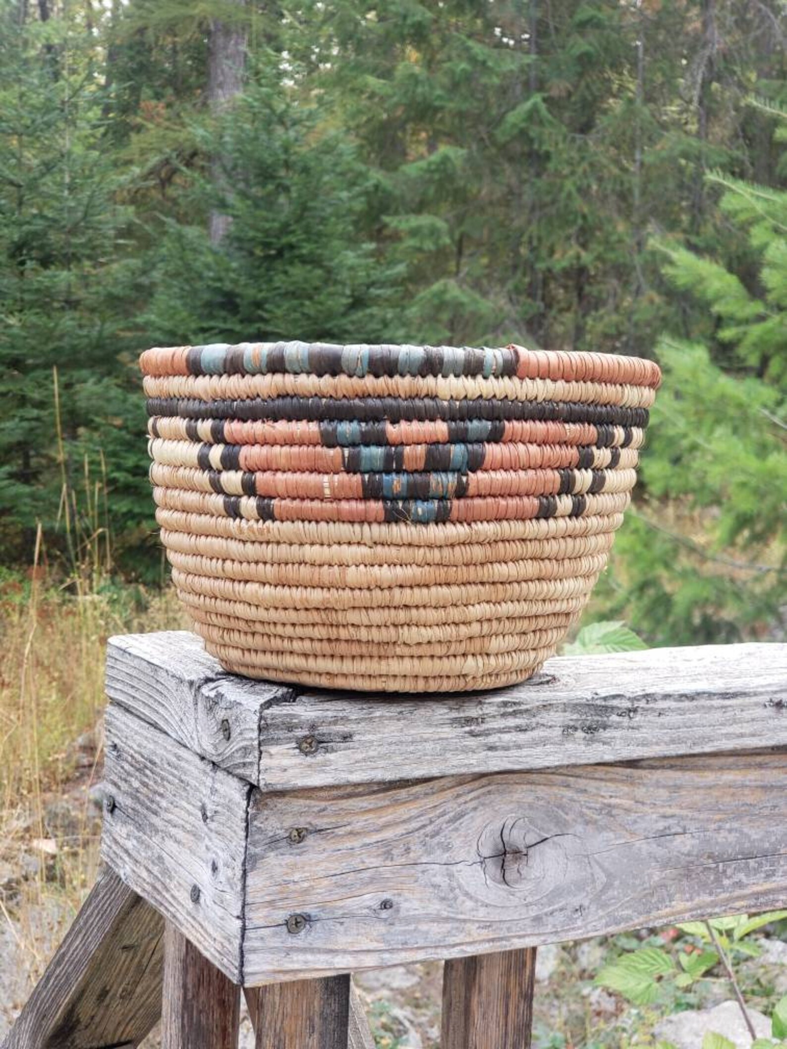 African Coil Basket. Hausa Tribe Nigeria. 6x9.5in Woven Grass Bowl ...