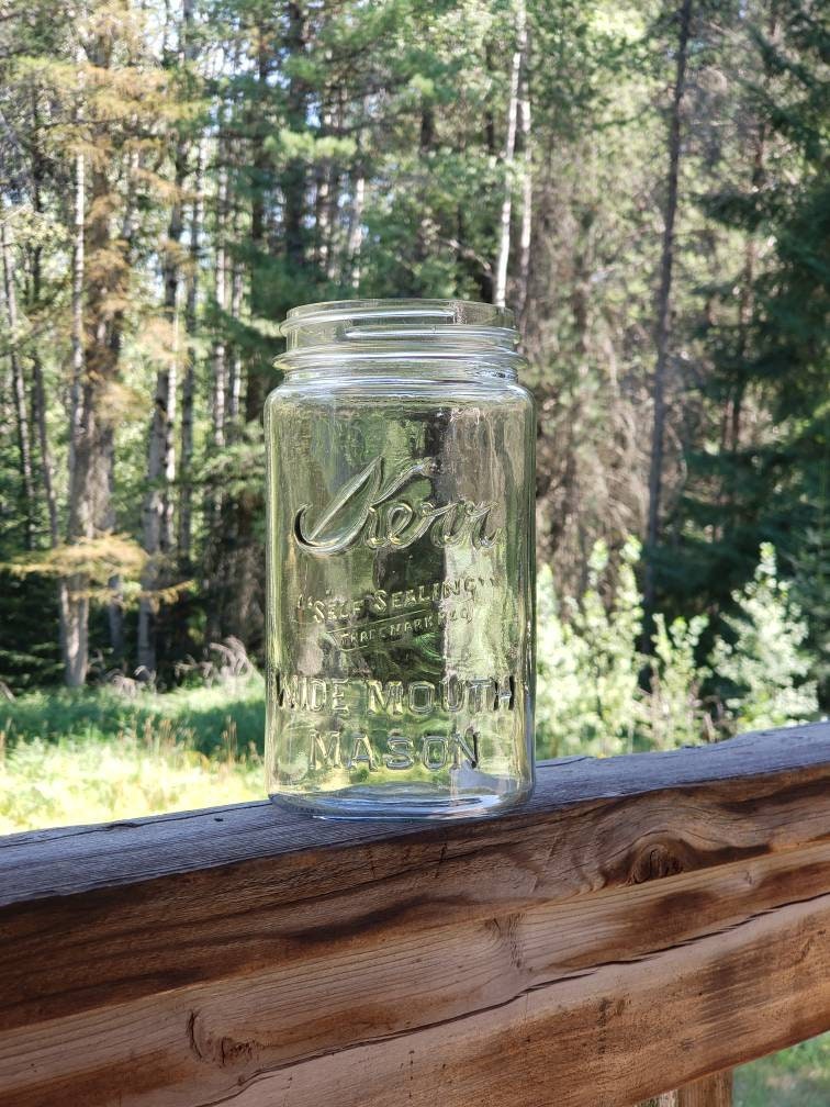 Kerr Mason Jar Logo Two Vintage IMPERFECT Kerr Self Sealing Mason