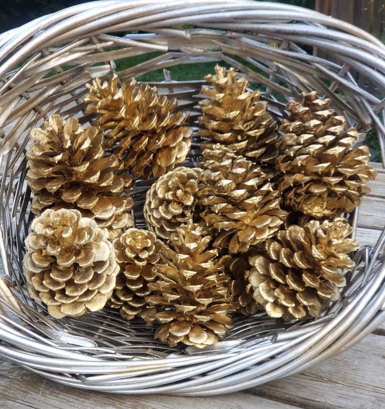 Gold Metallic Pine Cones. 12 Handpainted Pine Cones. Wedding, Home ...