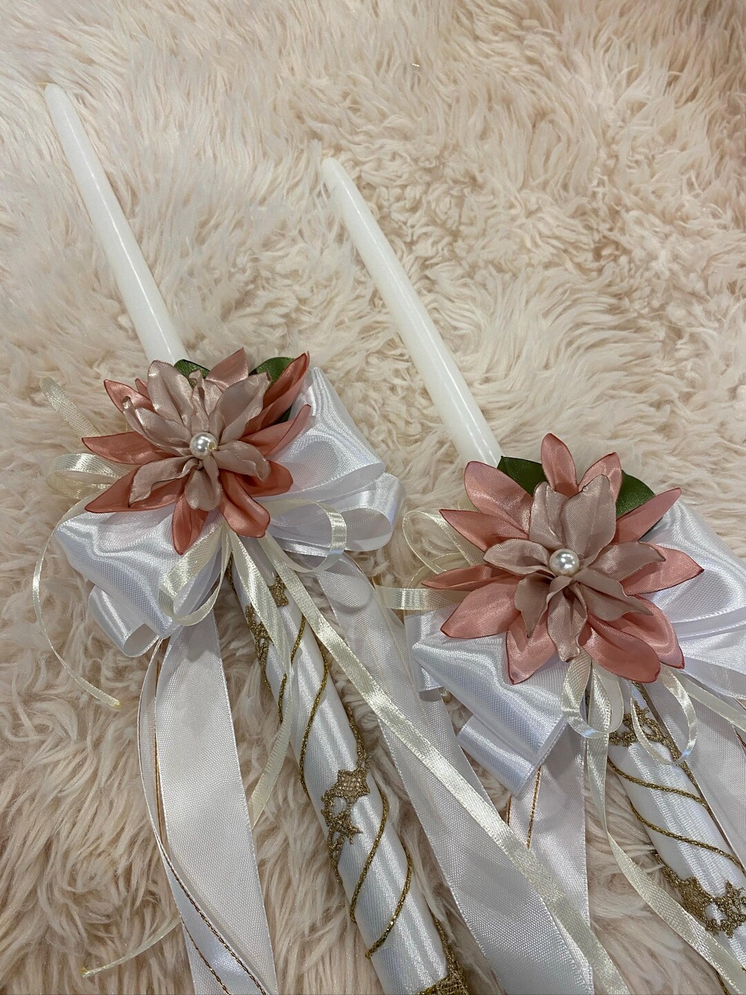 Eastern Orthodox Wedding Candles: Handmade Kanzashi Dahlia, 18 Inch ...