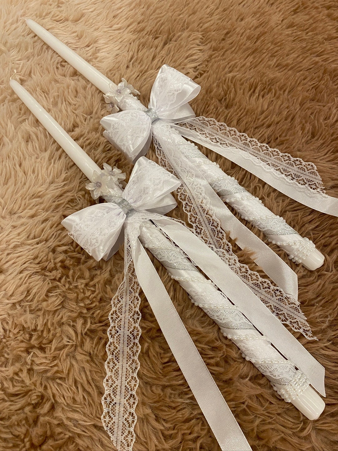 Eastern Orthodox/greek Church Wedding Candles Set, White and Silver, 18 ...