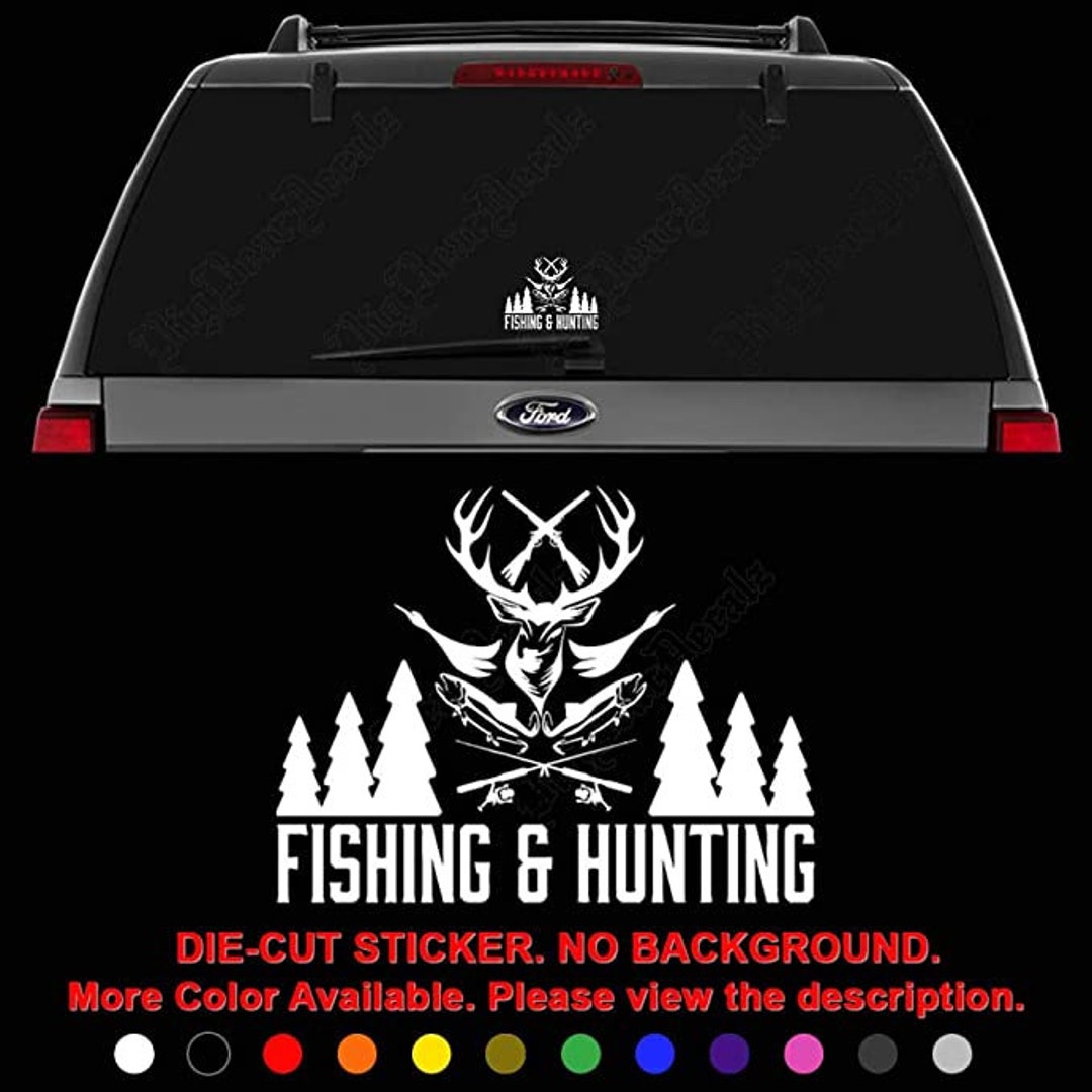 Fishing and Hunting Fish Deer Antler Die Cut Vinyl Decal Sticker for ...