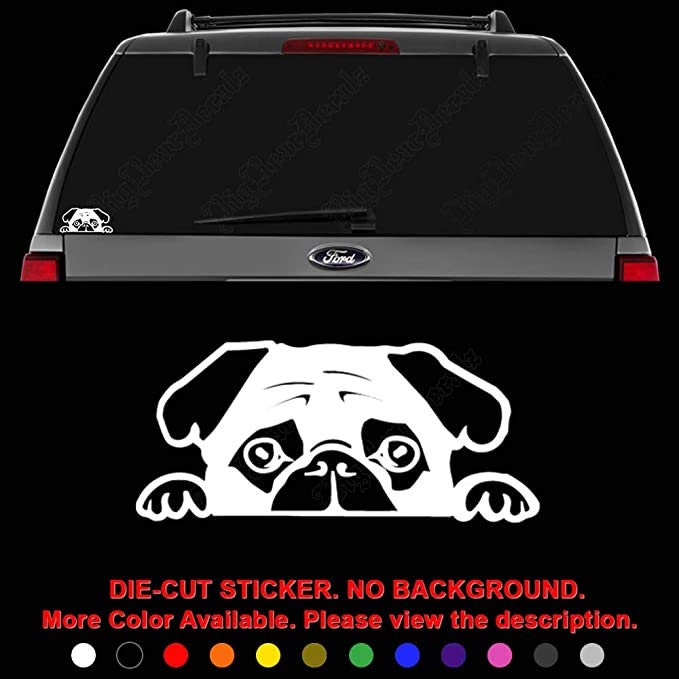 Made in Usa Cute Pug Dog Puppy Peeking Die Cut Vinyl Decal Sticker for ...