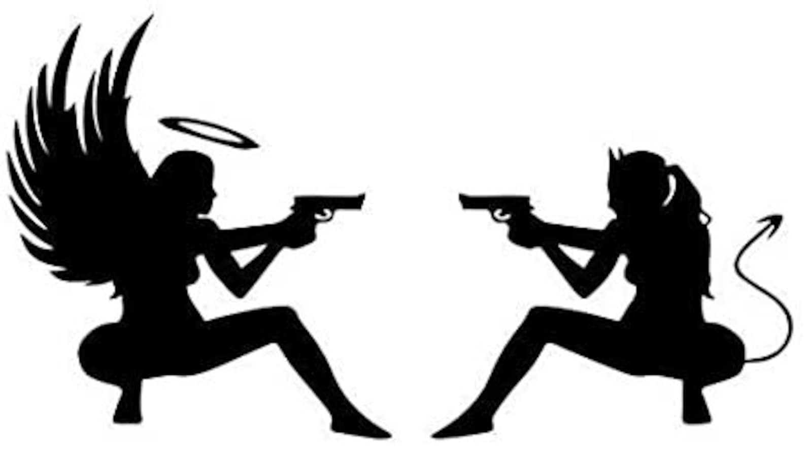 Sexy Angel Devil Girls Shooting Guns - Sticker Graphic - Auto, Wall ...