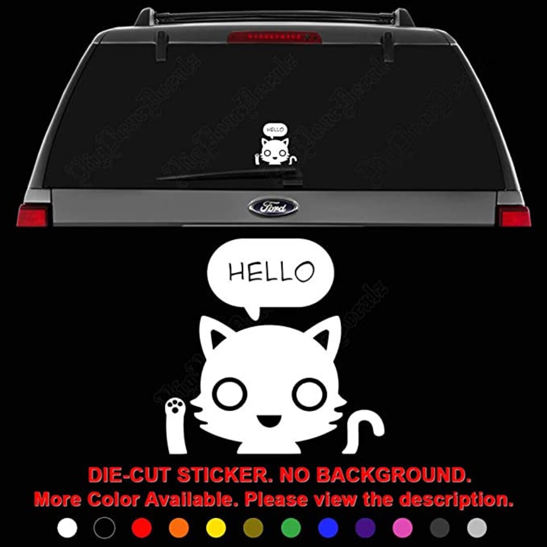 Cat Kitty Pet Says Hello Wave Die Cut Vinyl Decal Sticker for Car Truck ...