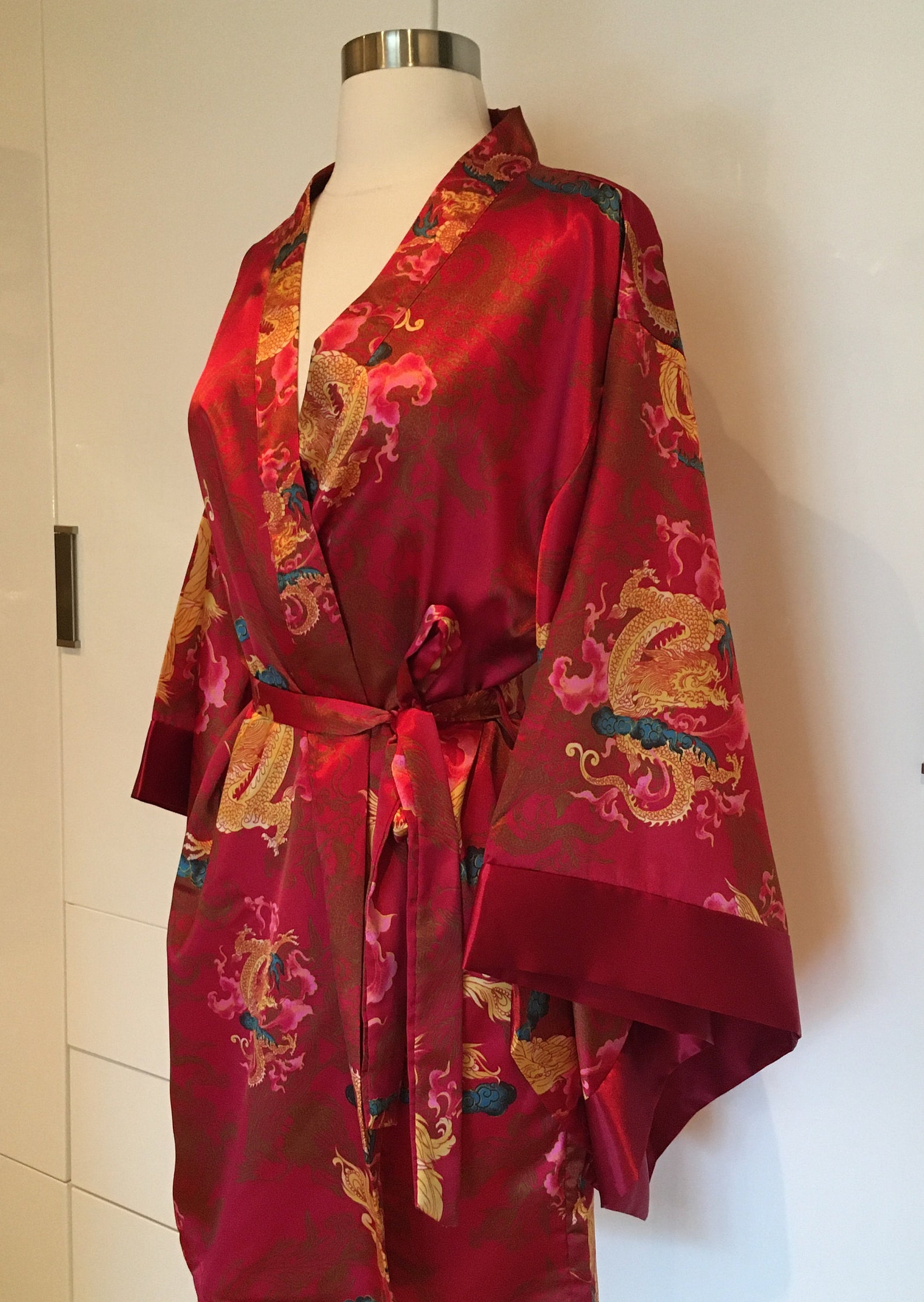 Women Elegant Kimono Robe Golden Dragon and Phoenix Printed - Etsy