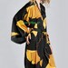 Women's Kimono Robe Gold Ginkgo Leaf Printed Satin Robe Dressing Gown ...