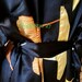 Women's Kimono Robe Gold Ginkgo Leaf Printed Satin Robe Dressing Gown ...