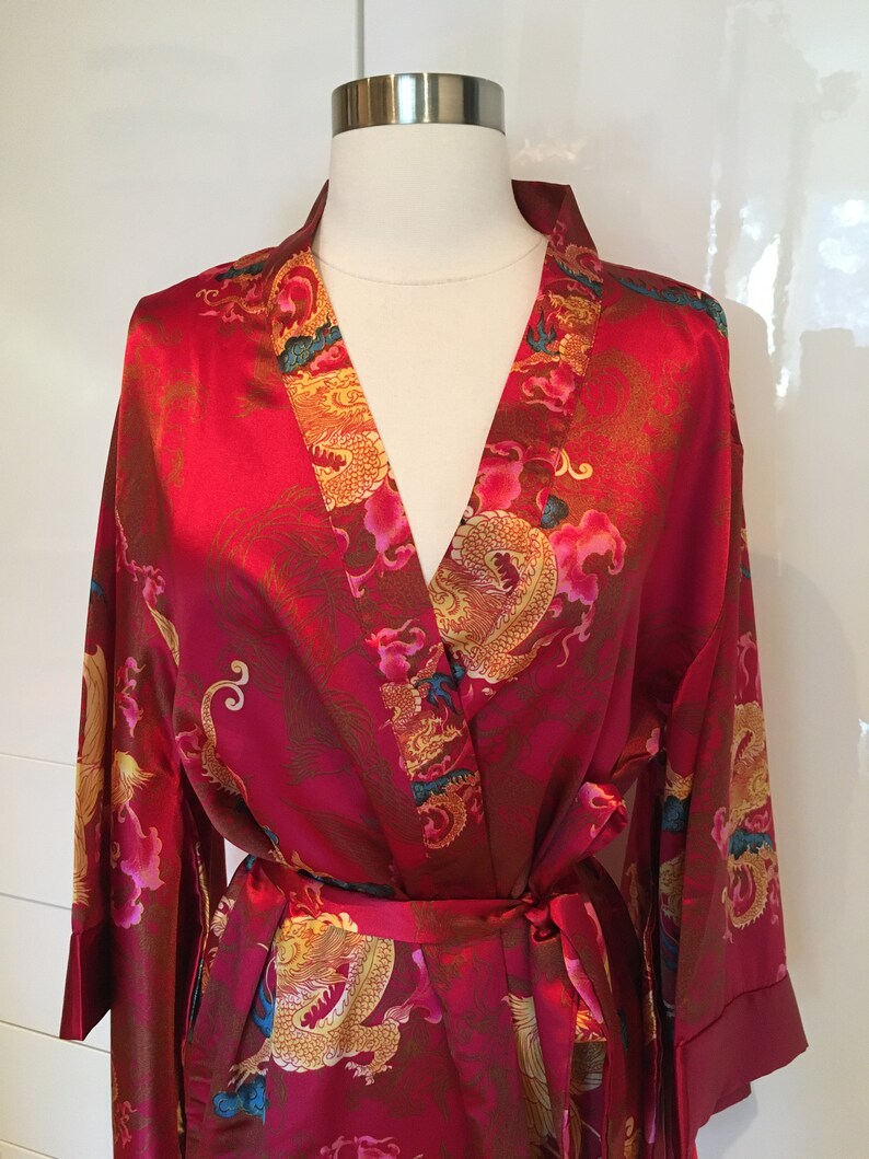 Women Elegant Kimono Robe Golden Dragon and Phoenix Printed - Etsy