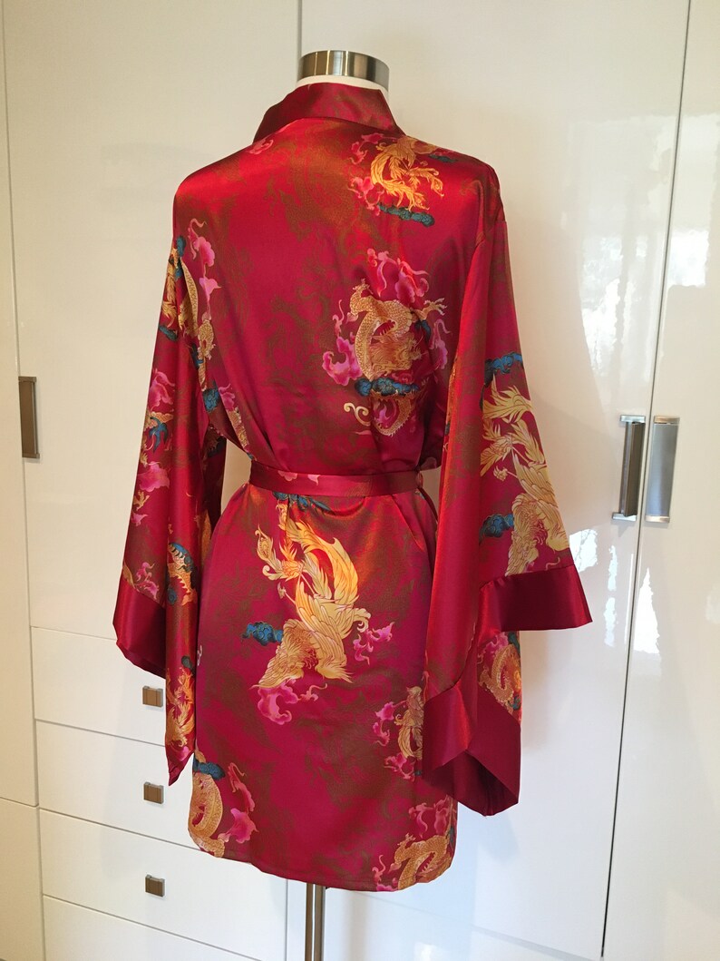 Women Elegant Kimono Robe Golden Dragon and Phoenix Printed - Etsy