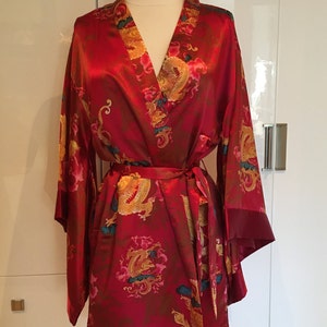 Women Elegant Kimono Robe Golden Dragon and Phoenix Printed - Etsy
