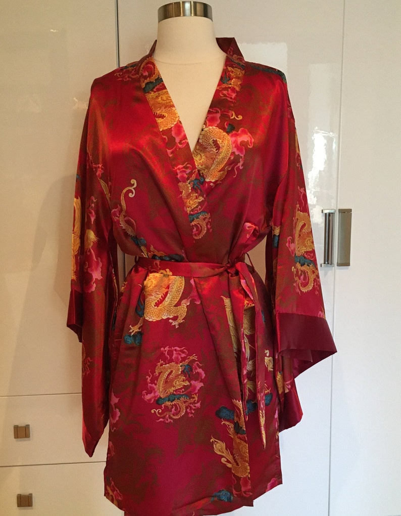 Women Elegant Kimono Robe Golden Dragon and Phoenix Printed - Etsy