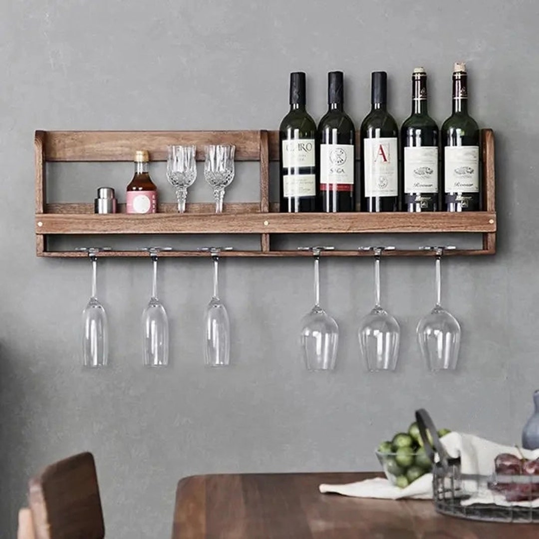 Handcrafted Rustic Wood Bar, Wine Rack Wall Mounted Modern, Wooden Wine ...