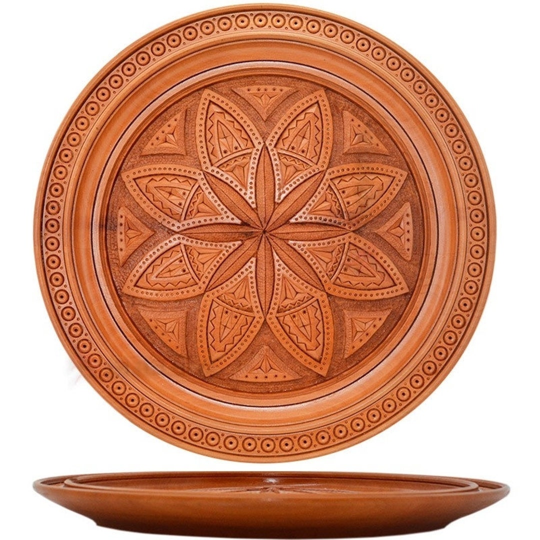 Handcrafted Wood Carved Plate, Wooden Plate With Ornaments, Wooden Hand ...