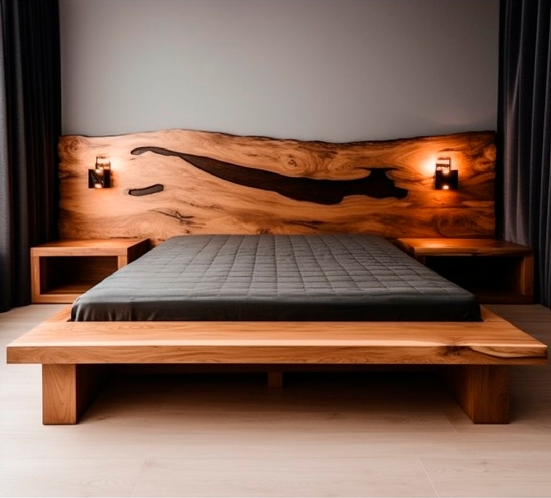 Wooden Modern Bed Frame, Stylish Wooden Bed in Scandinavian Style ...
