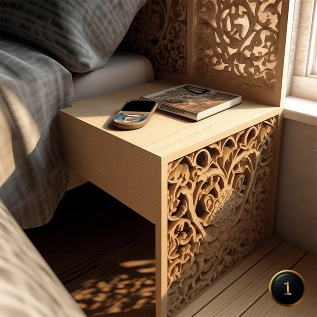 Design Wooden Bedside Table, Wooden Side Table With Ornaments on ...