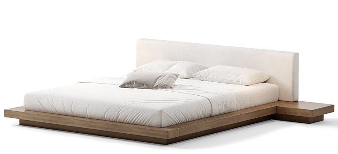 Stylish Bed Frame With Bedside Tables, Designer Wooden Large Bed With a ...