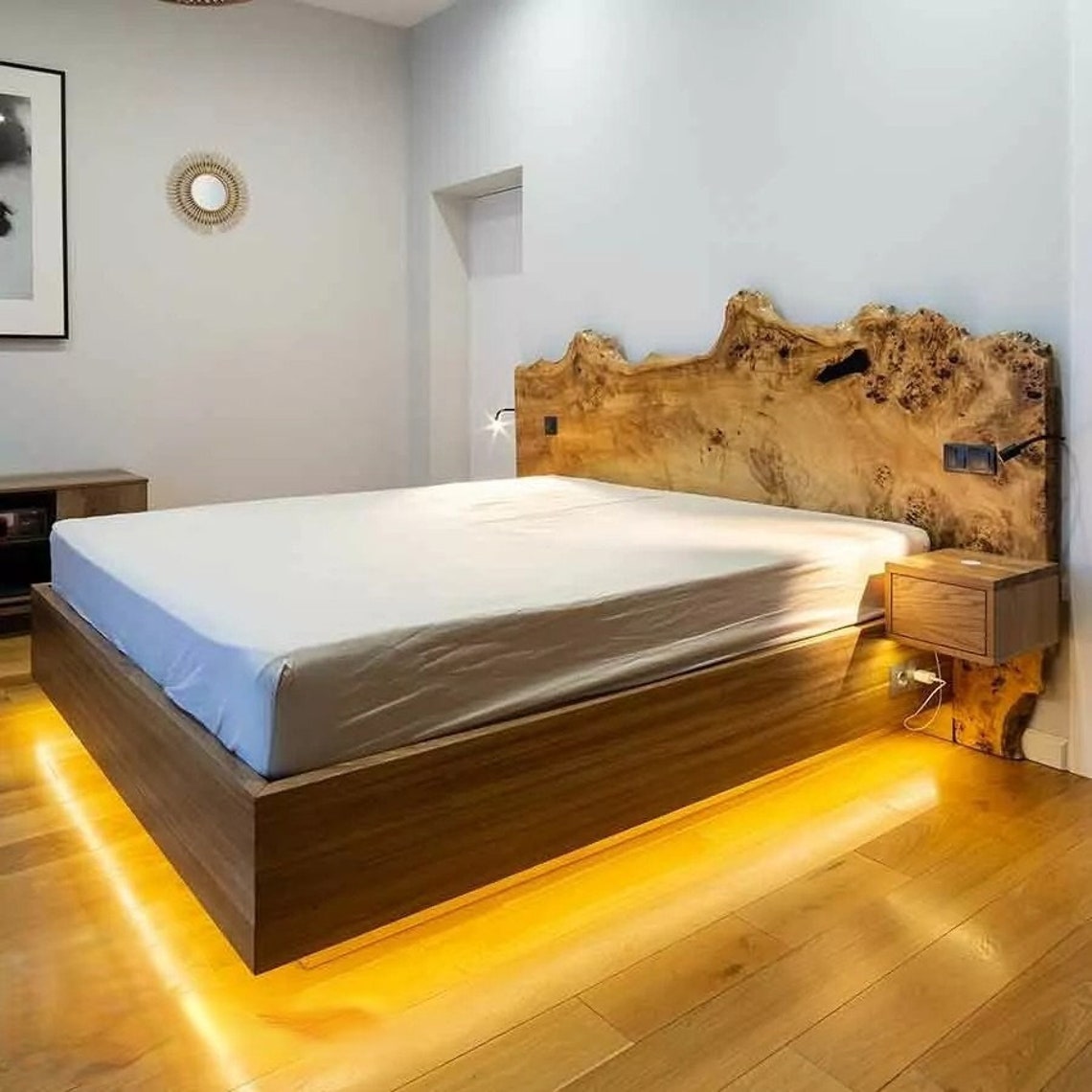 Wooden Bed Base With Bedside Tables, Exclusive Wooden Bedframe With ...