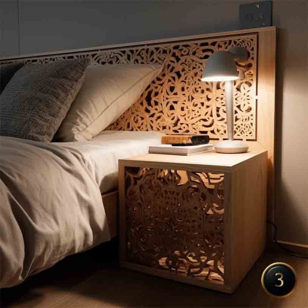 Bedside Table Made of Natural Wood With Patterns, Wooden Bedside Table ...
