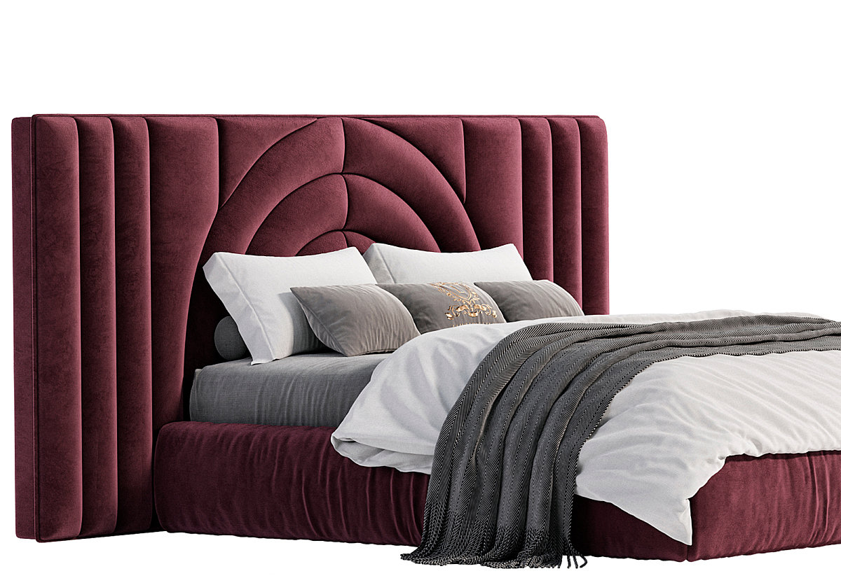 Wooden Large Bed With a Soft Headboard, Platform Bed Frame, Wooden ...