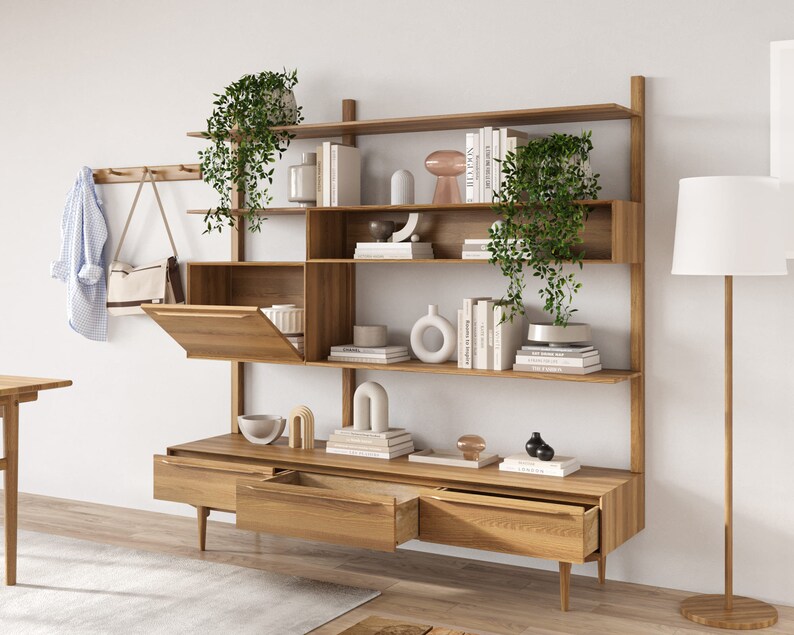 Scandinavian-style Wooden Shelving With Drawers - Etsy