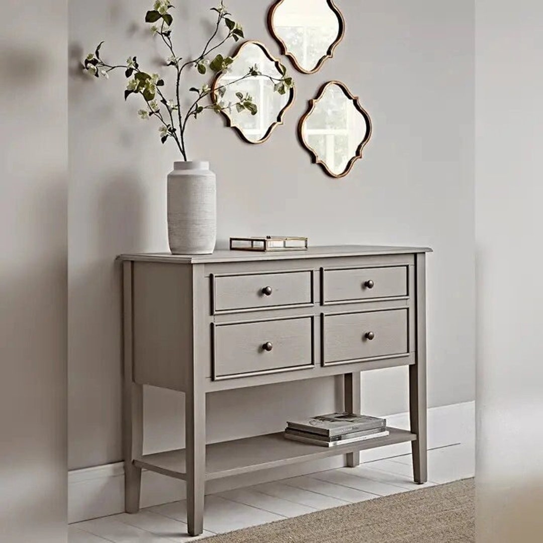 Solid Wood Console Table With Drawers, Sideboard Table With Shelve ...