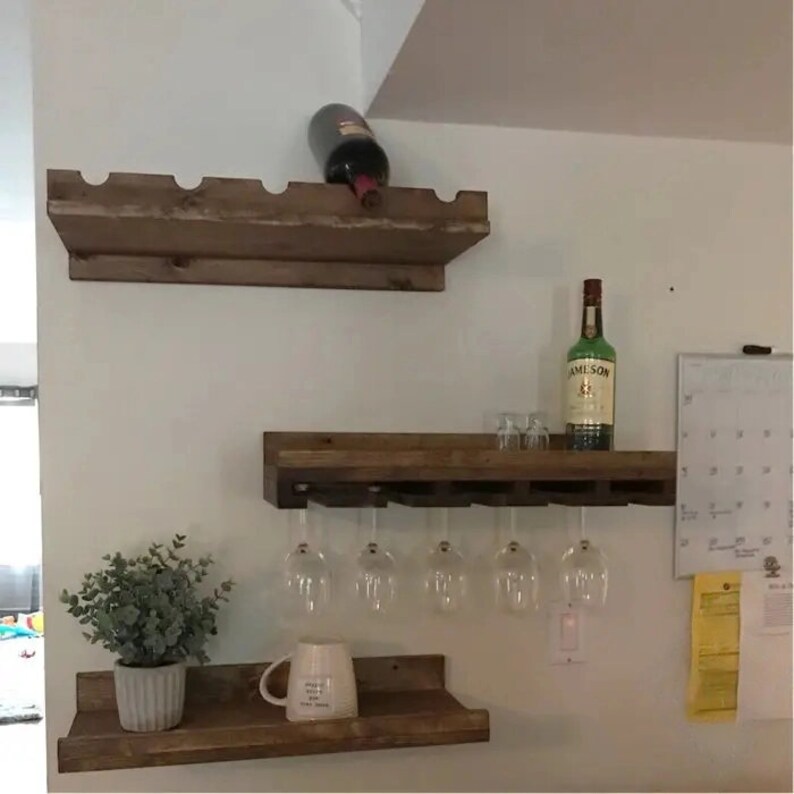 Wooden Wine Rack Set Hanging Wine Shelf With Glass - Etsy