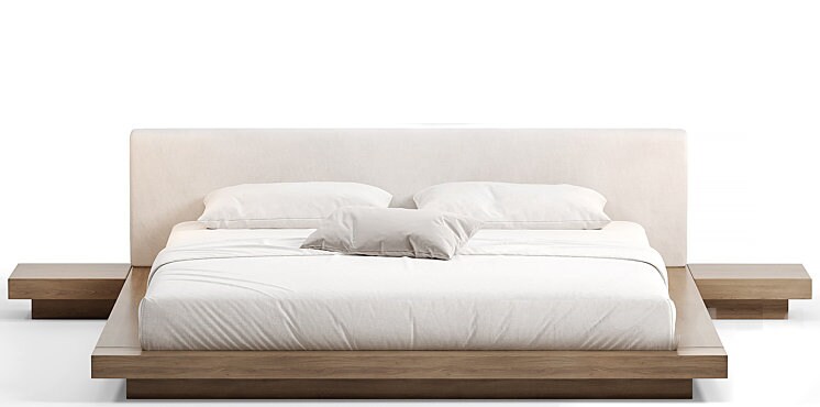 Stylish Bed Frame With Bedside Tables, Designer Wooden Large Bed With a ...