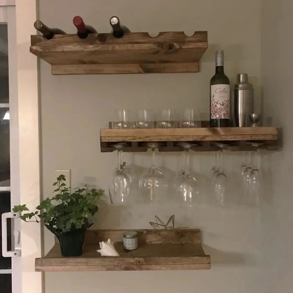 Wooden Wine Rack Set Hanging Wine Shelf With Glass - Etsy