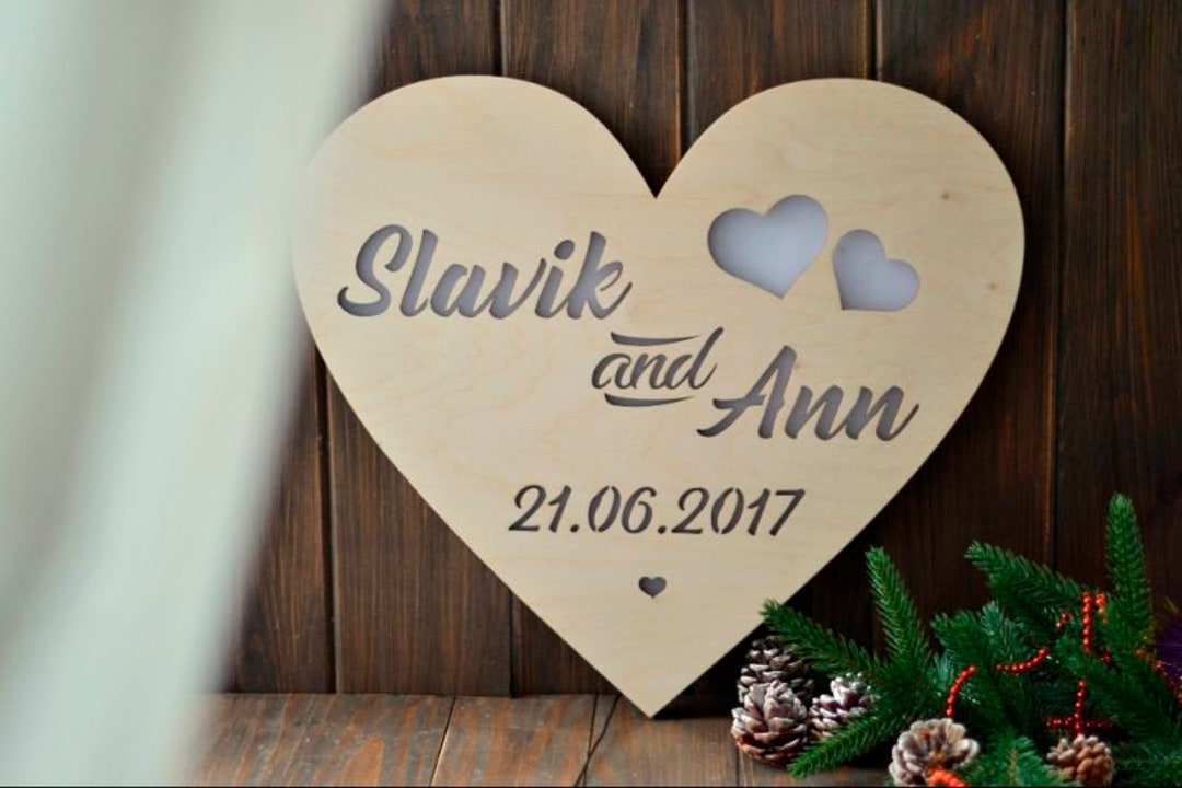 Personalized Heart Large Wooden Light Up Sign Heart With - Etsy