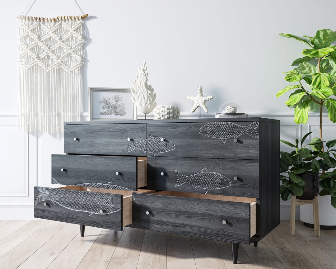 Modern Wooden Dresser With Six Drawers Gray Chest of Drawers - Etsy