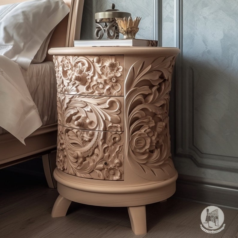 Exquisite Bedside Table Made of Natural Wood With Patterns, Rounded ...