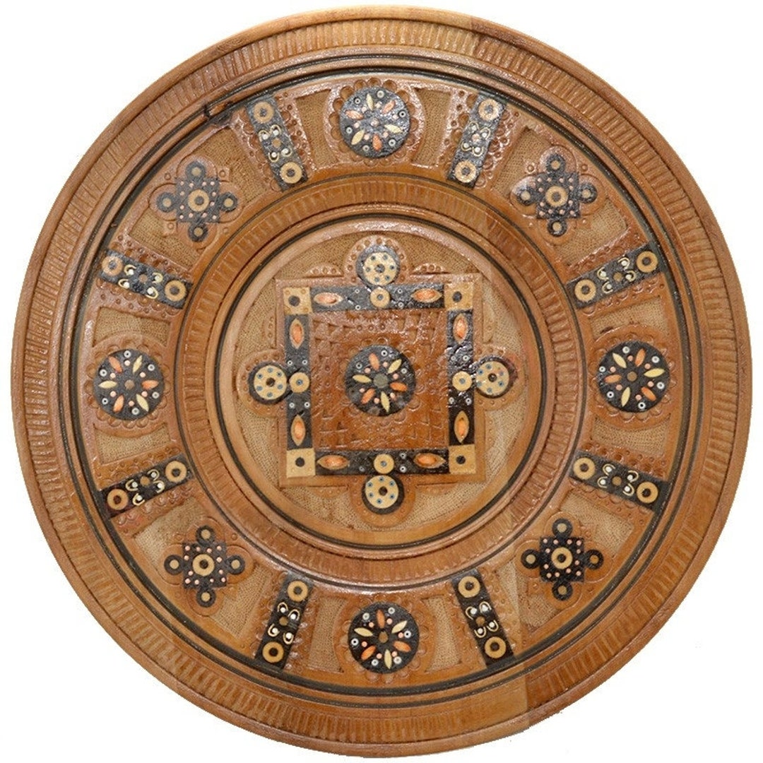 Handcrafted Wood Carved Round Plate, Vintage Hand Carved Wooden Plate ...