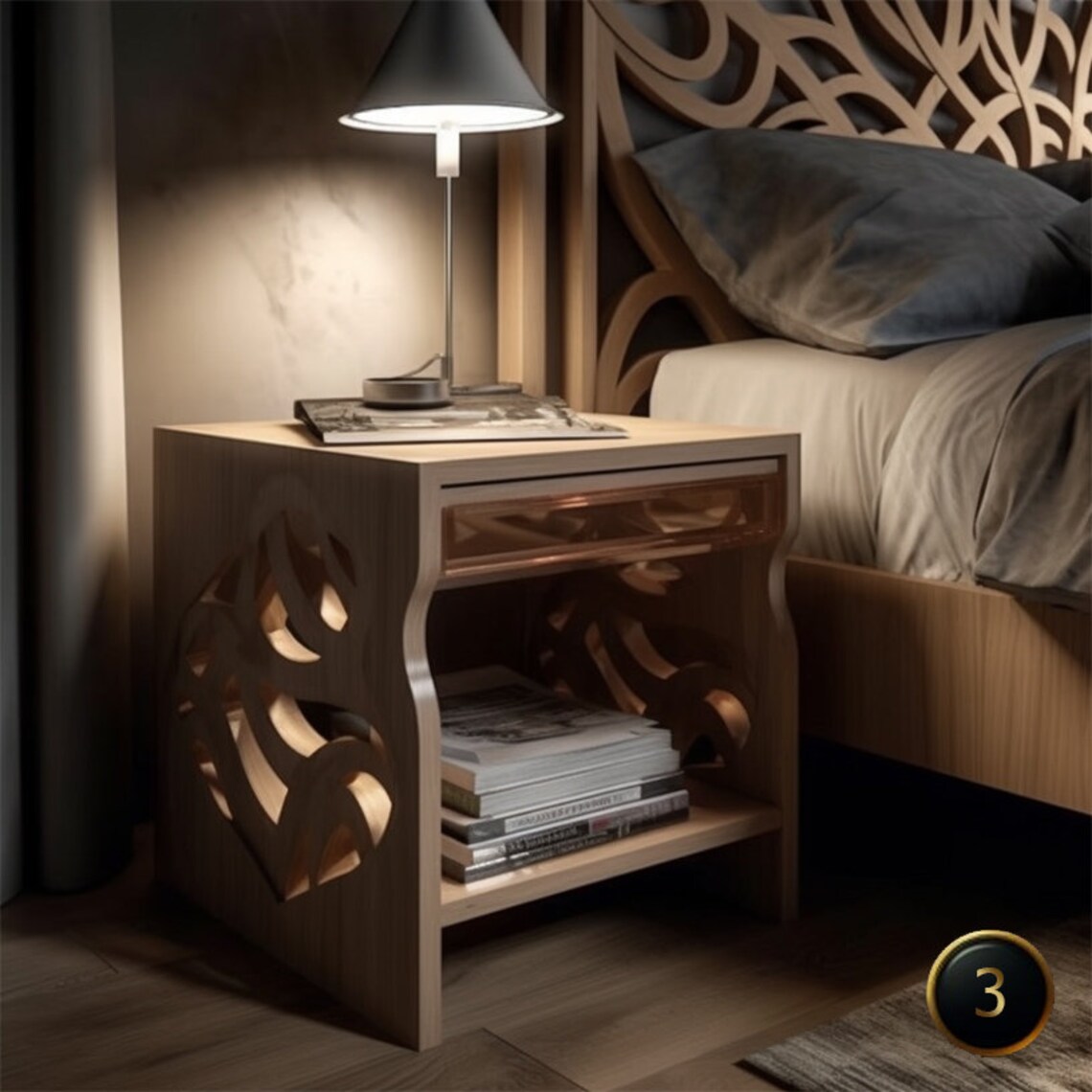 Design Wooden Bedside Table, Wooden Side Table With Ornaments on ...