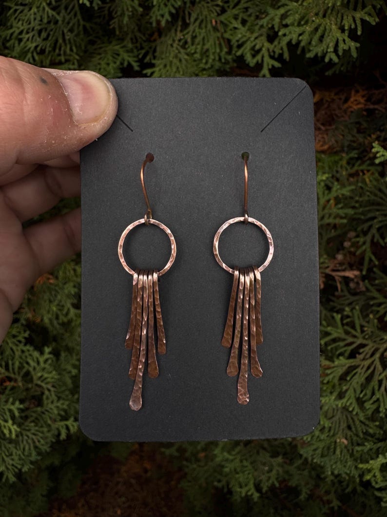 Hammered Copper Fringe Earrings • Circle Dangles • Lightweight Boho ...