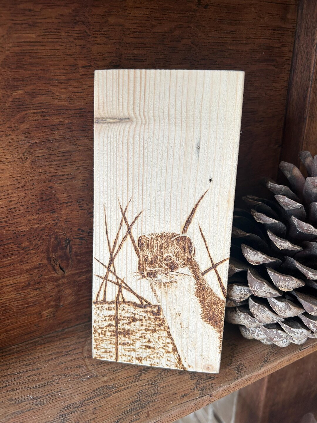 Stoat Hand-drawn Pyrography Wall Art Wood Burning Artwork Original Wall ...