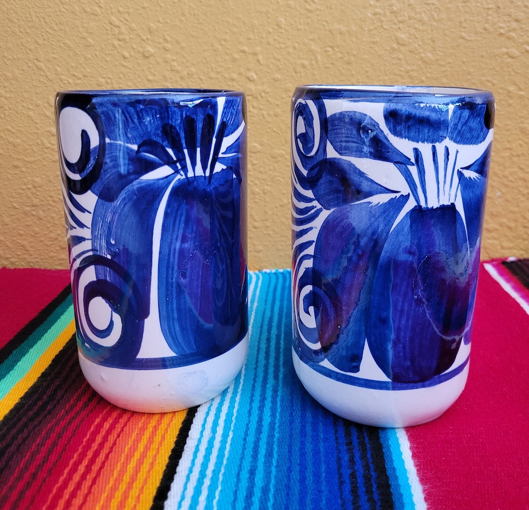 Handmade Mexican Pottery Cups: Set of 3 Tall Clay Cups - Etsy