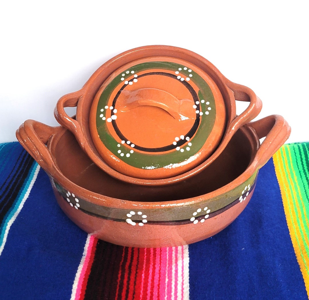Set of 2 Cazuela and Salsa Cazuelita Clay Casserole Salsero Con Tapa Y ...