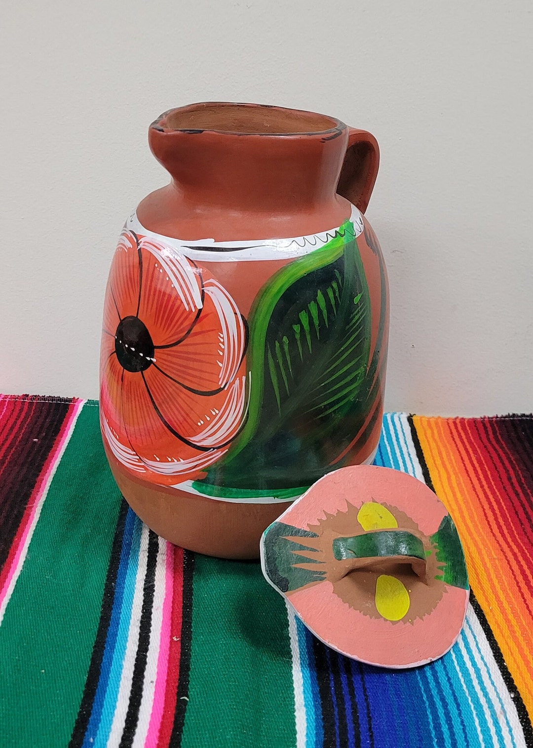 Handmade Clay Jarro With Lid: Floral Cantaro Water Jug - Etsy