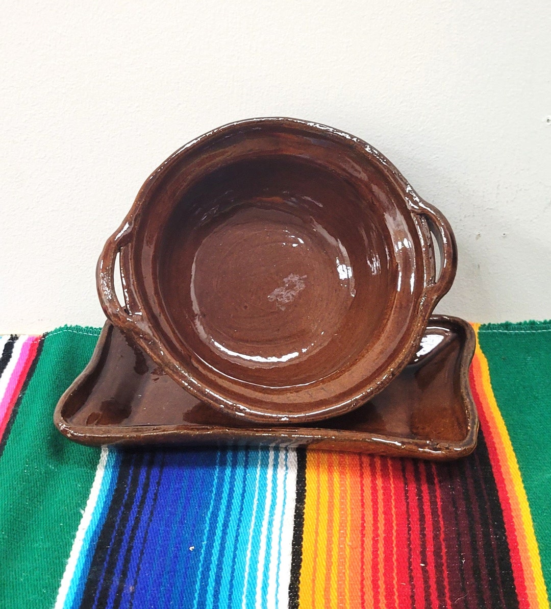 SET of 2 Appetizer Plate and Salsa Bowl Handmade Mexico Pottery ...
