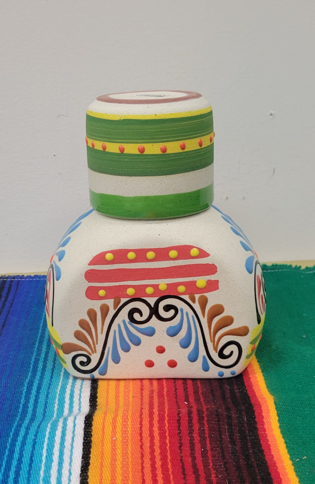 Jarro De Barro Con Vaso Mexican Water Jug W Cup Hand Painted Jug - Etsy