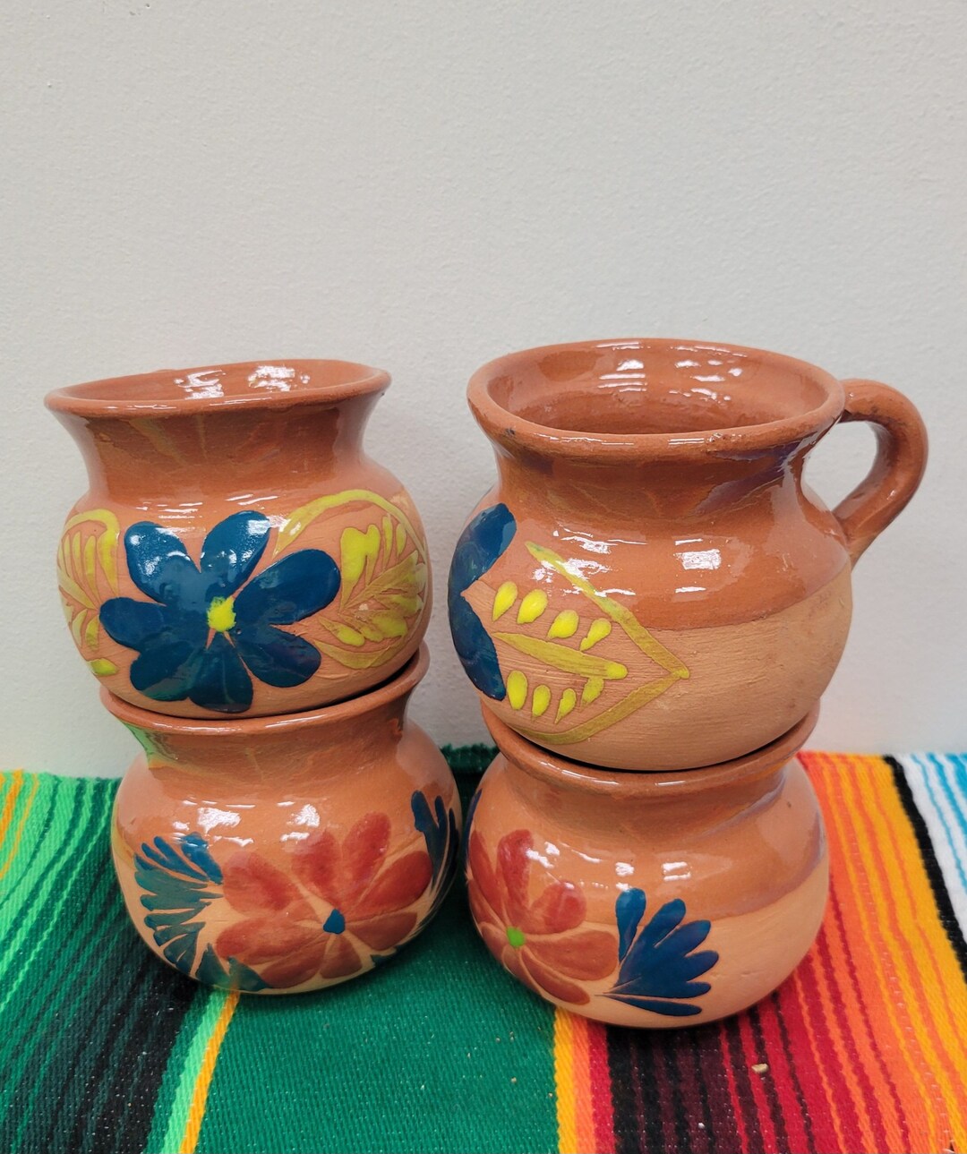 SET of 4 Handmade Coffee Cups | Mexican Cups | Mexican Pottery | Coffee ...