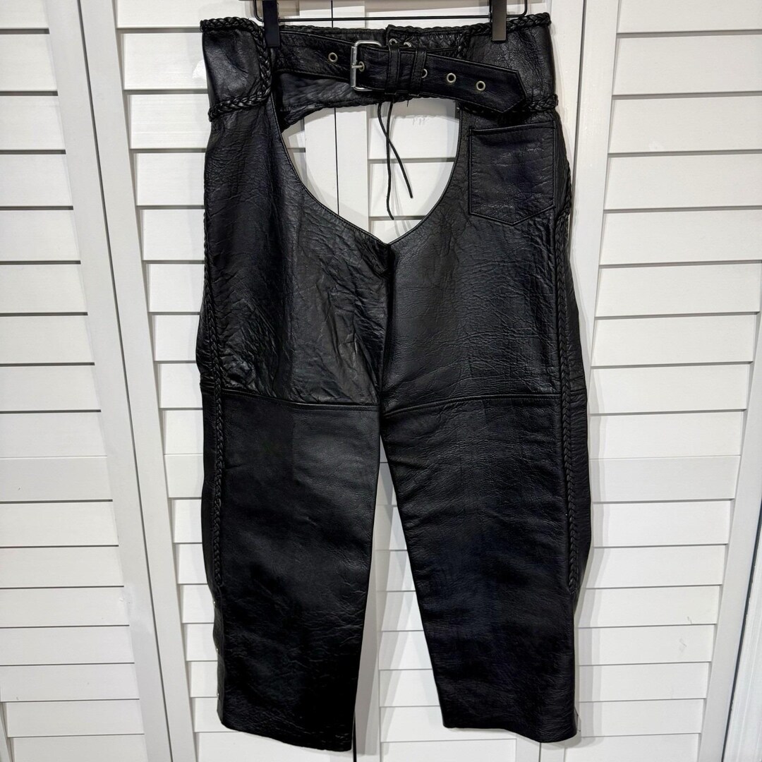 Vintage Hot Leathers Braided Leather Motorcycle Chaps Size M Black ...